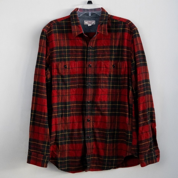 J. Crew | Shirts | J Crew Wallace Barnes Heavyweight Cotton Red Black Plaid Flannel Shirt L ...